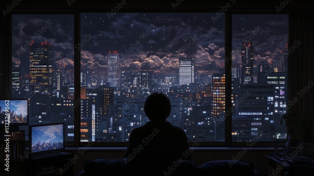 Sad and beautiful: a nighttime scene of a person contemplating life in ...