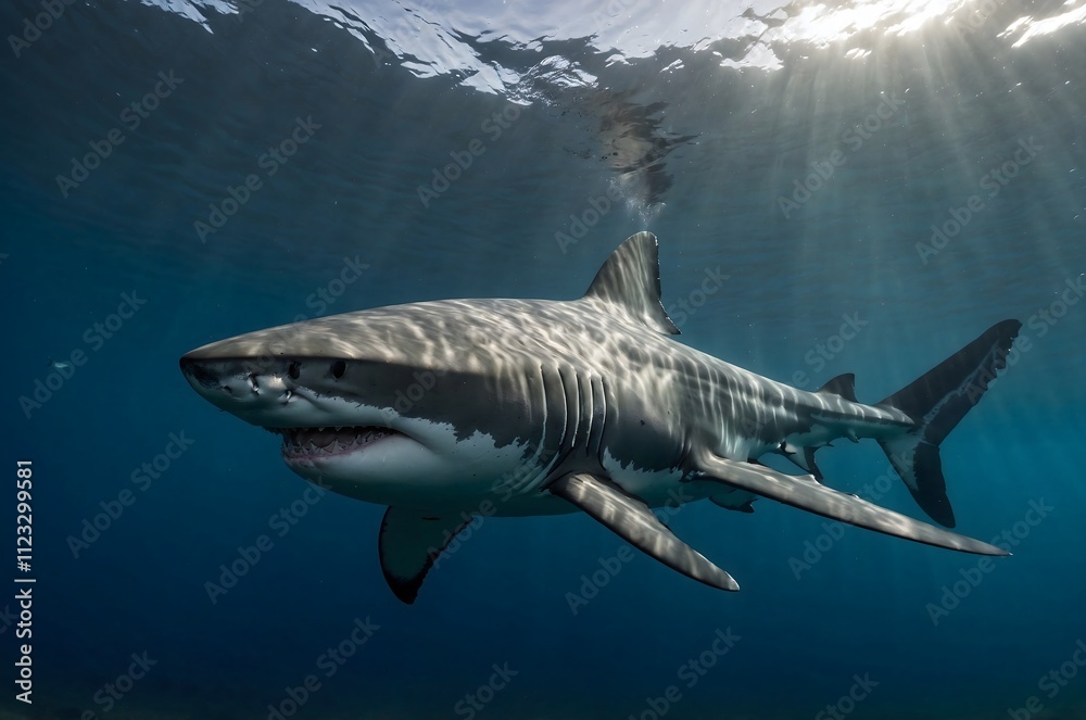A white shark in the ocean. A species of cartilaginous fish of the ...