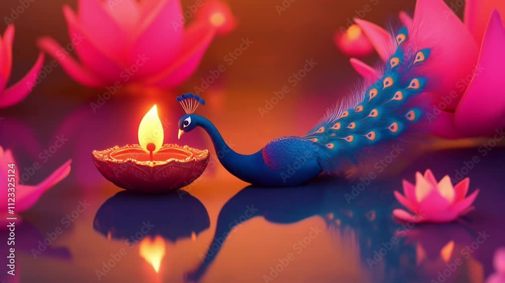 3D Animation of a Modern Happy Diwali Poster Featuring a Diya Lamp and ...