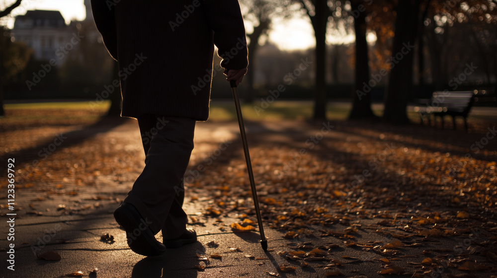 Elderly person walking with cane, symbolizing resilience and ...