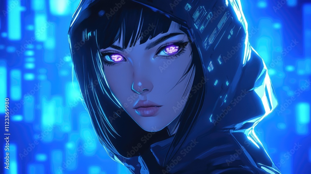 Ilustração do Stock: Female hacker. Cyberpunk techie with modern anime ...