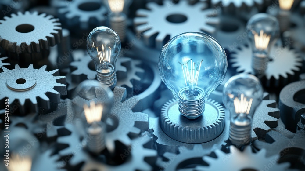 3D illustration of a designerâ€™s innovative mind with lightbulbs and ...