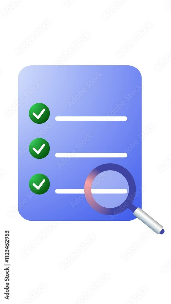 A correct checklist with green checkmarks and a magnifying glass in a ...