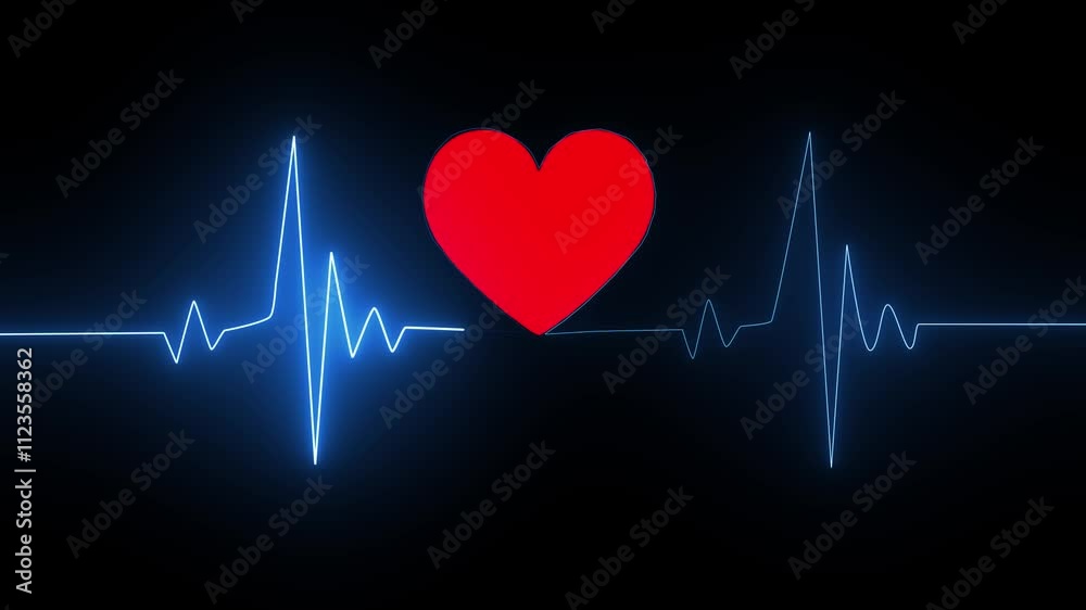 Neon line heartbeat.Seamlessly loop electrocardiogram medical screen ...