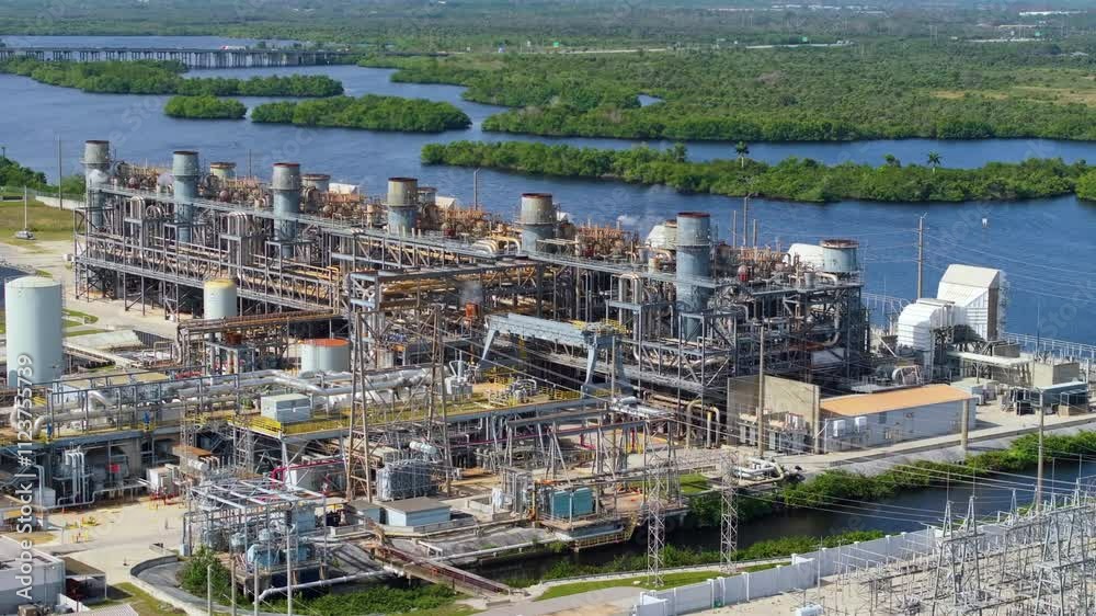 Thermal power plant burning natural gas and oil fossil fuel for ...