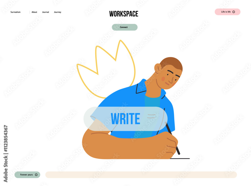Writing people, modern flat vector concept illustration- sitting woman ...
