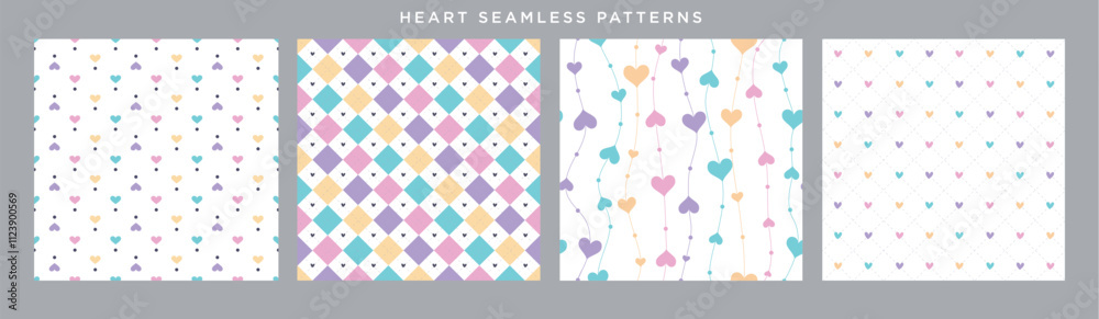 Heart seamless patterns clipart set. Seamless heart and diamond shapes ...