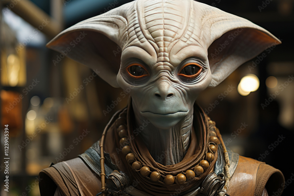 ultrarealistic image of an alien species with dark brown skin and pale ...