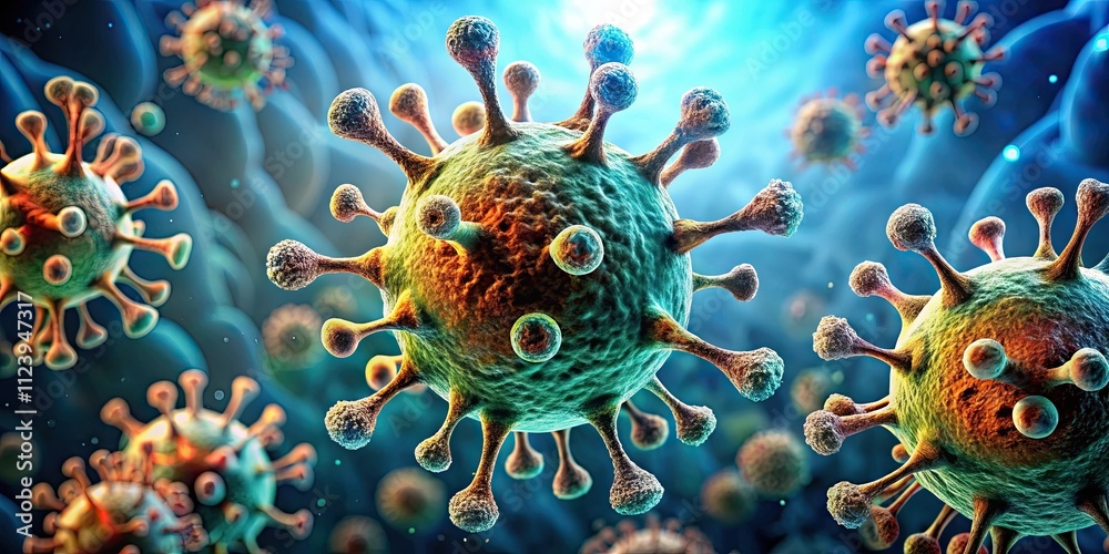 Microscopic view of a virus invading a cell, viral, invasion ...