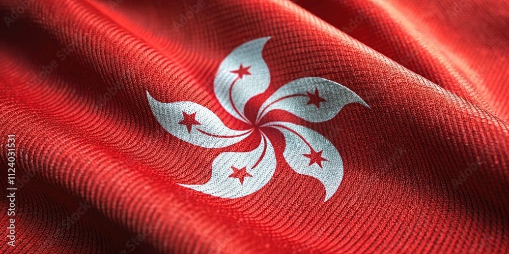 Hong Kong Flag Fabric Close Up, Detailed Texture, Candid Photography ...