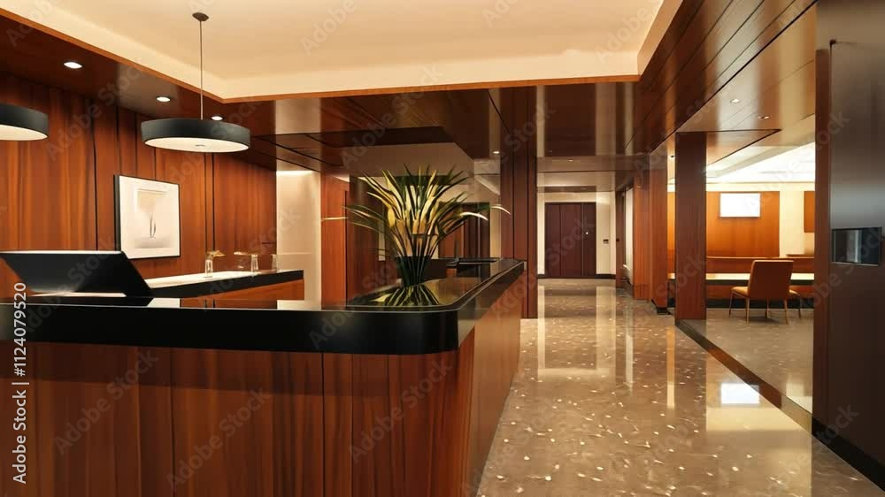 Modern Hotel Lobby: A minimalist and sleek reception area with warm ...