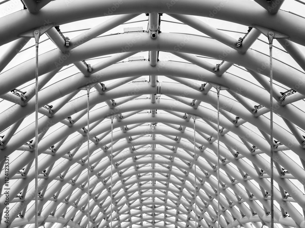 Curved construction on the arch ceiling of the bridge of peace, Tbilisi ...