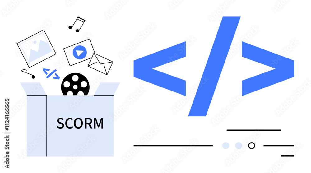 SCORM package box with media and code elements for e-learning. HTML ...