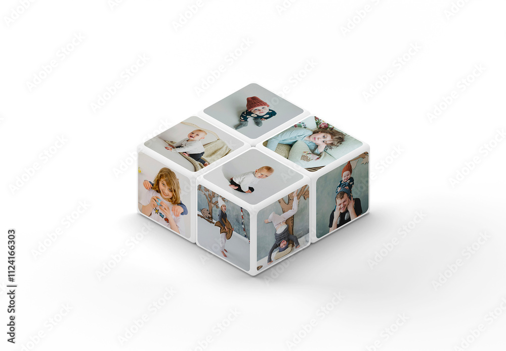 3D Photo Cube Collage Mockup Stock Template | Adobe Stock