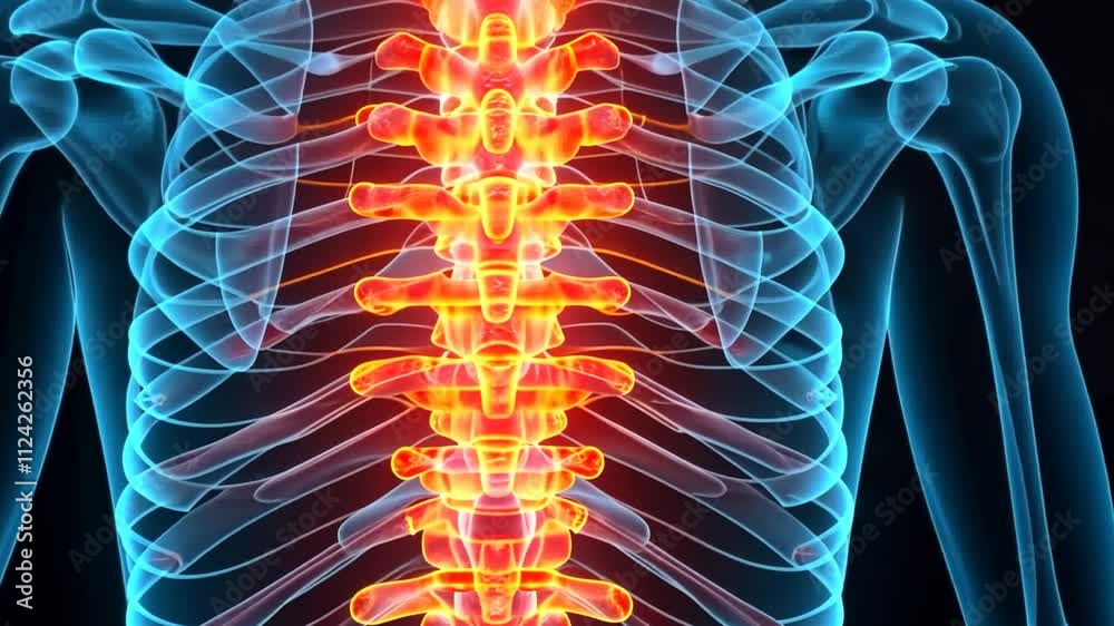 Video Stock Exploration of the human spine anatomy with highlighted ...