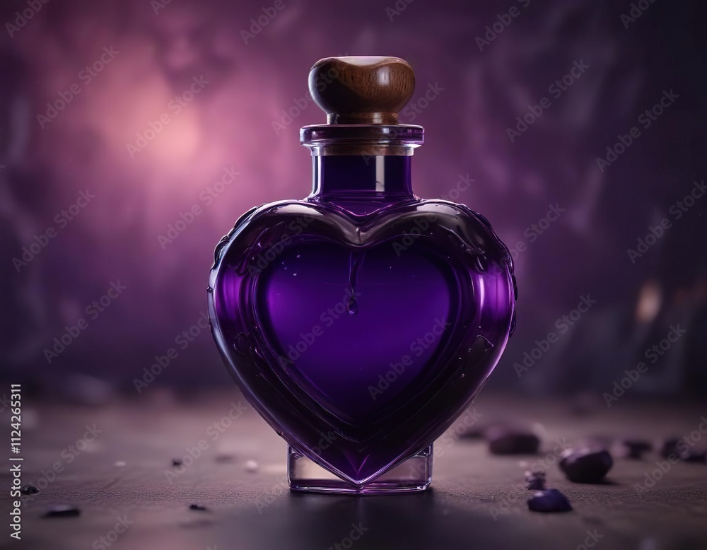 Photo & Art Print Elegant heart-shaped potion bottle with deep purple ...