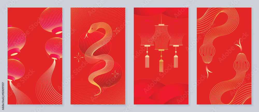 Chinese New Year 2025 hongbao red envelope design vector. Collection of ...