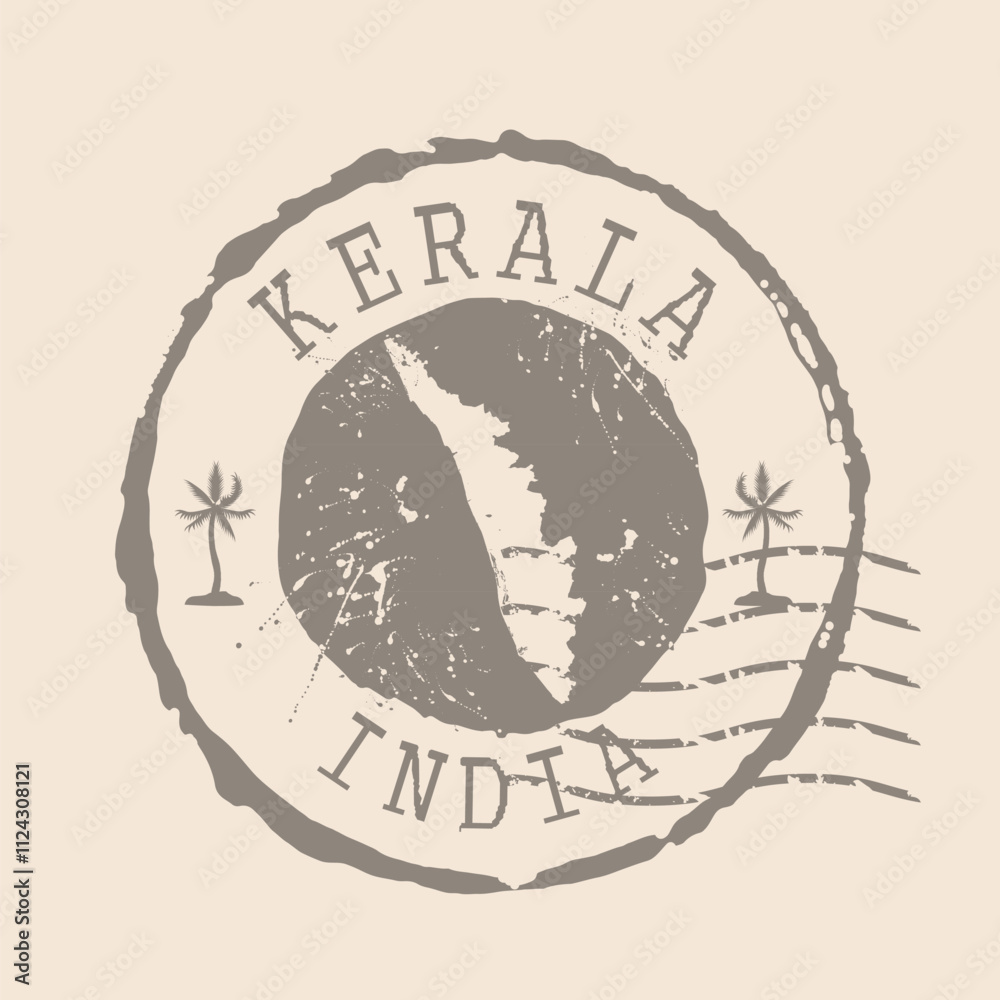 Stamp Postal of Kerala is State of India. Map Silhouette rubber Seal ...