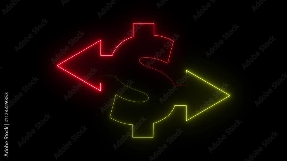 Glowing neon line of dollar sign icon and up arrow isolated on ...