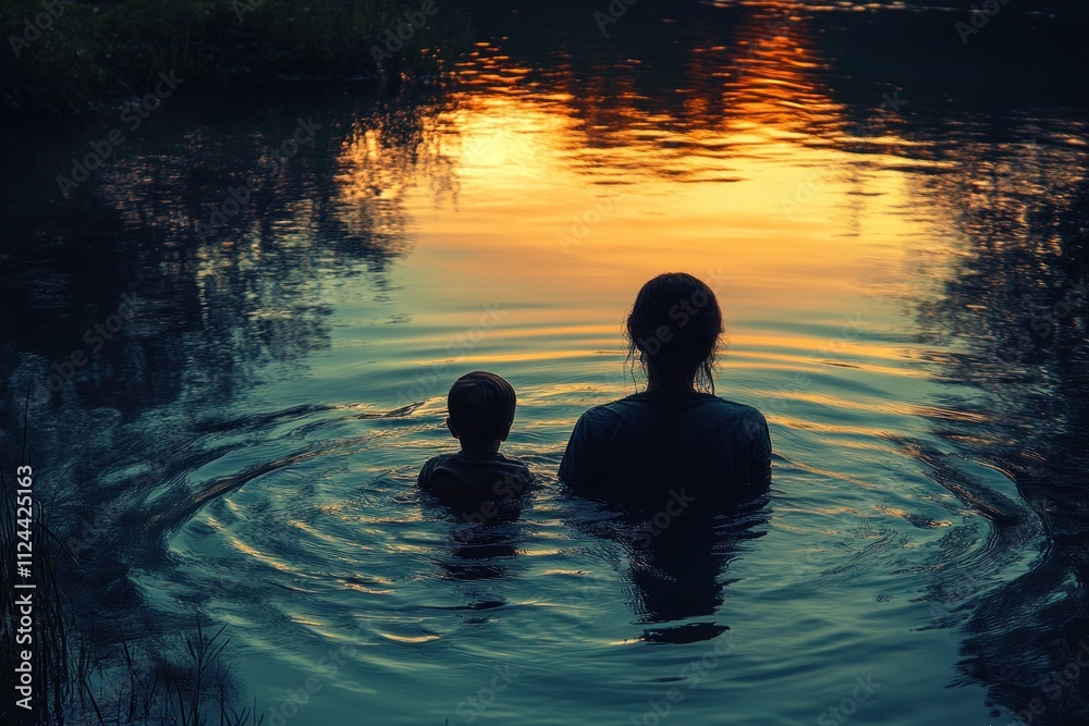 River Baptism Christian Sacrament Ceremony with Man and Girl in Water ...