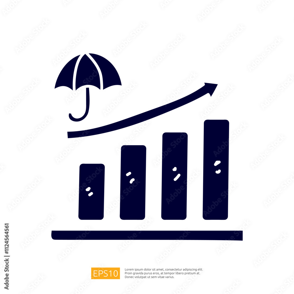 The image features a stylized graph with four upward bars and an ...