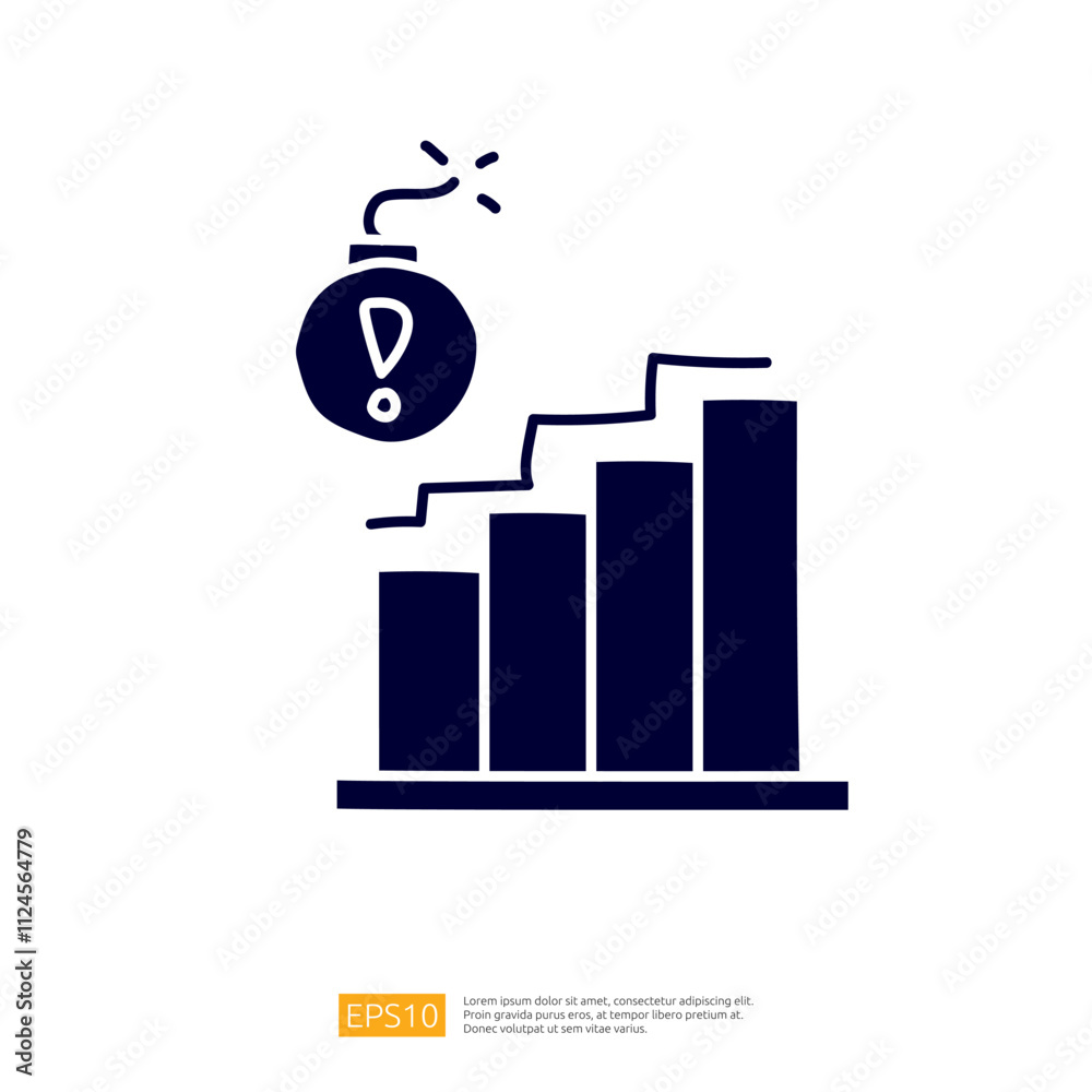 The image depicts a bar graph with an explosive bomb icon above it ...