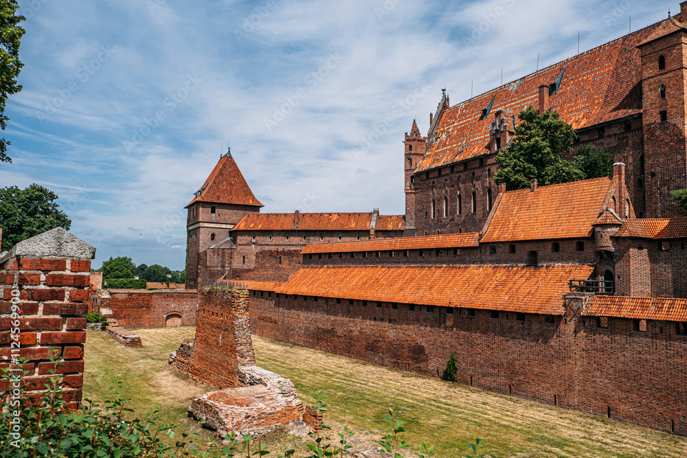Close-up of Malbork Castle's red brick walls and rooftops showcasing ...