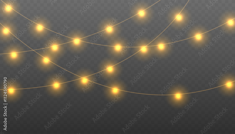 Christmas lights on a transparent background. Decorative element for ...
