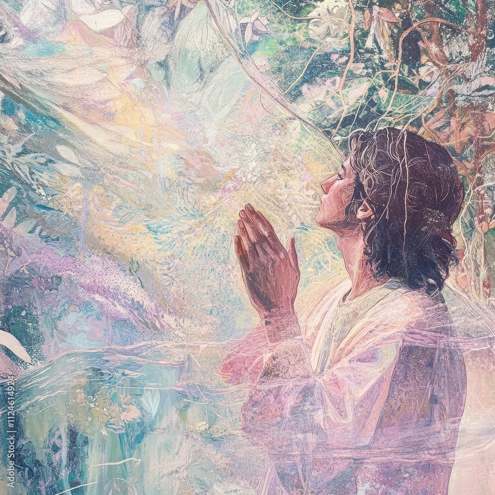 Subtle Christian symbols in pastel tones, featuring Gabriel in a moment ...