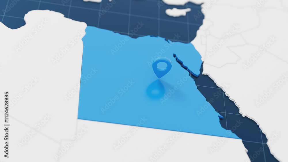 Blue Egypt 3d map with pointer pin surrounded with other countries in ...