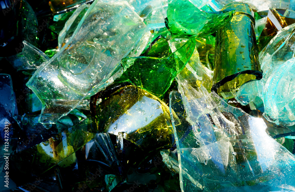 Broken glass bottles, background, texture. Broken glass bottles for ...