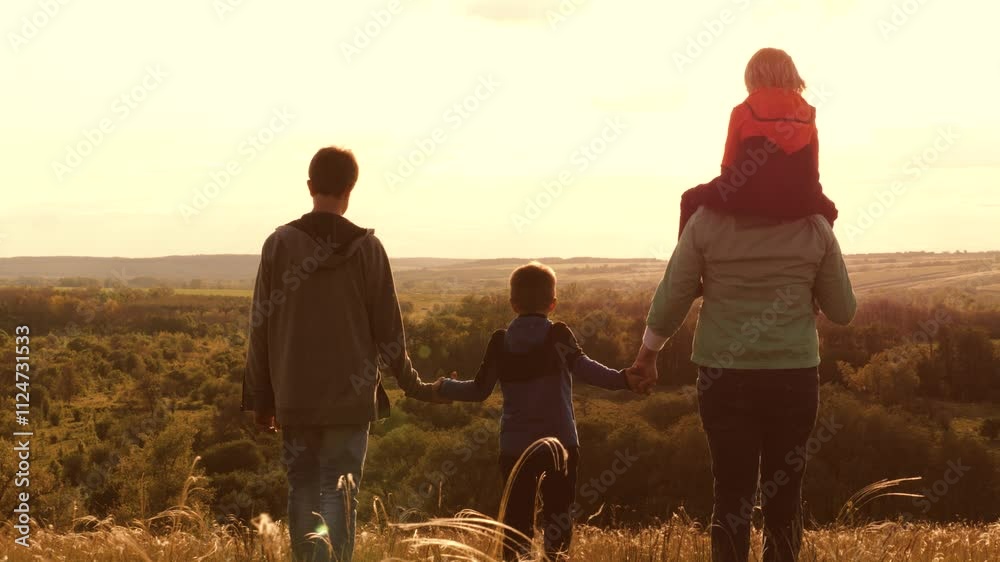 child mother father sunset. happy family. concept children dream ...