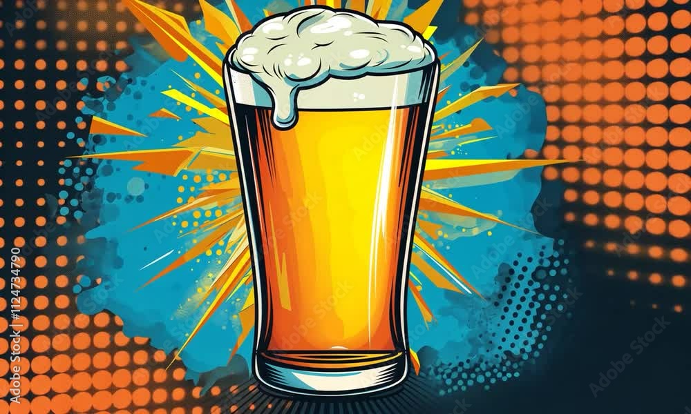 Pop art suds beer mug video background. Colorful background in pop art ...