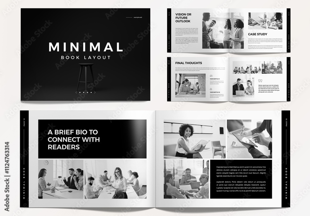 Clean Black Minimal Book Landscape Layout Stock Template | Adobe Stock