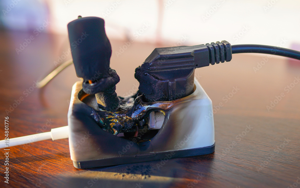 Electrical Short Circuit. Fire socket of electricity plug switch ...