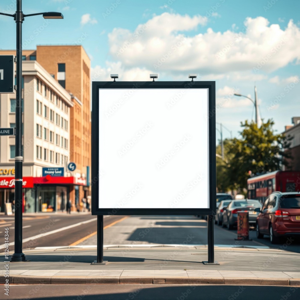 Long blank commercial signboard with white space for mockup mounted on ...