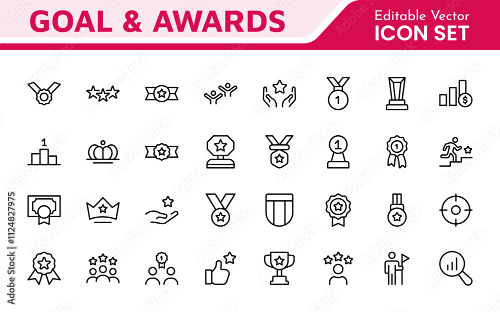 Goal & Awards Icon Set. A motivational collection of icons designed to ...