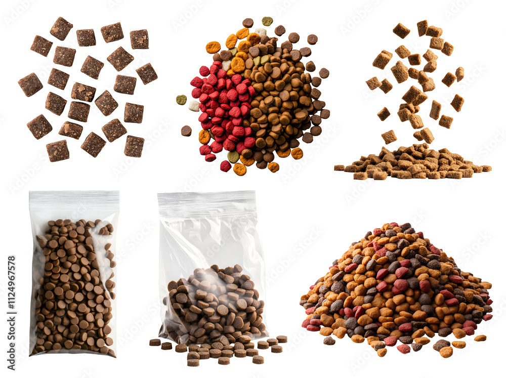 Collection of animal pet, cat, dog kibble kibbles dry dried food, many ...