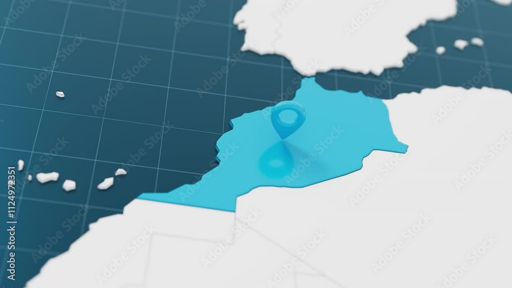 Highlight with blue of Morocco 3d map with pointer pin surrounded with ...