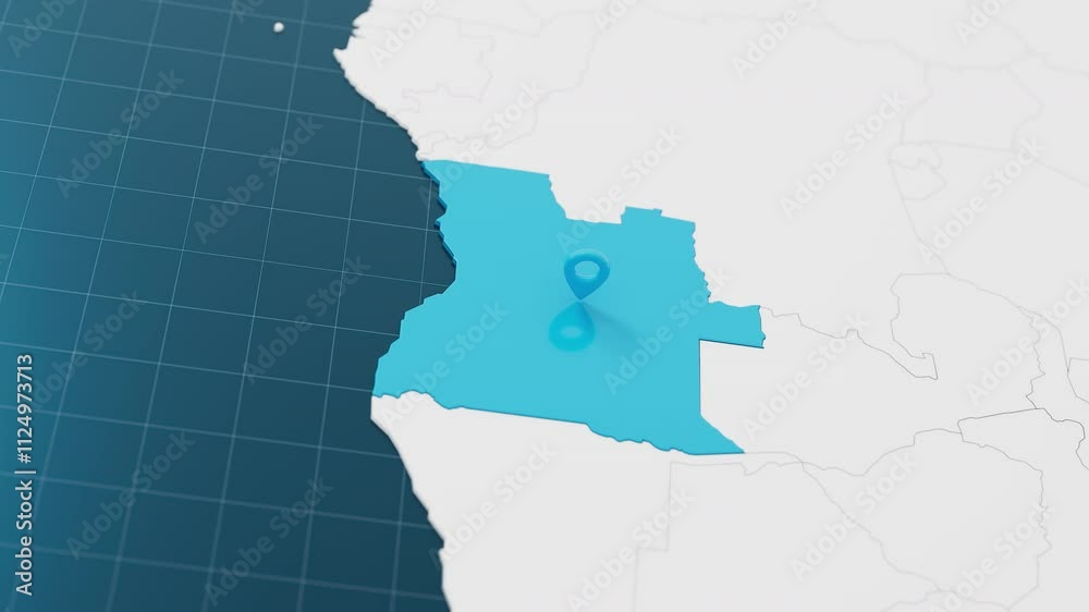 Highlight with blue of Angola 3d map with pointer pin surrounded with ...