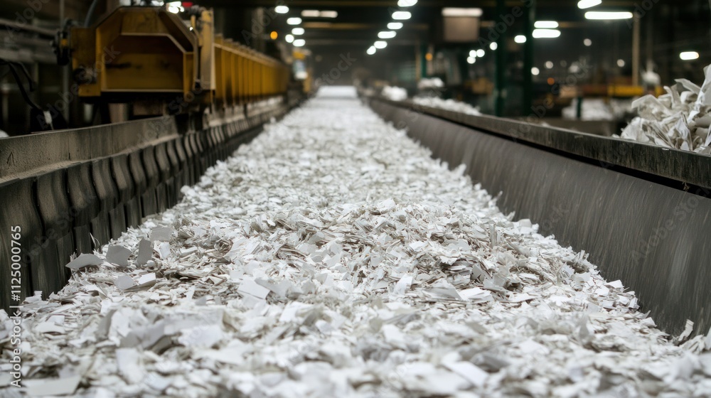 Paper recycling line, shredded paper sorted, pulped and formed into new ...