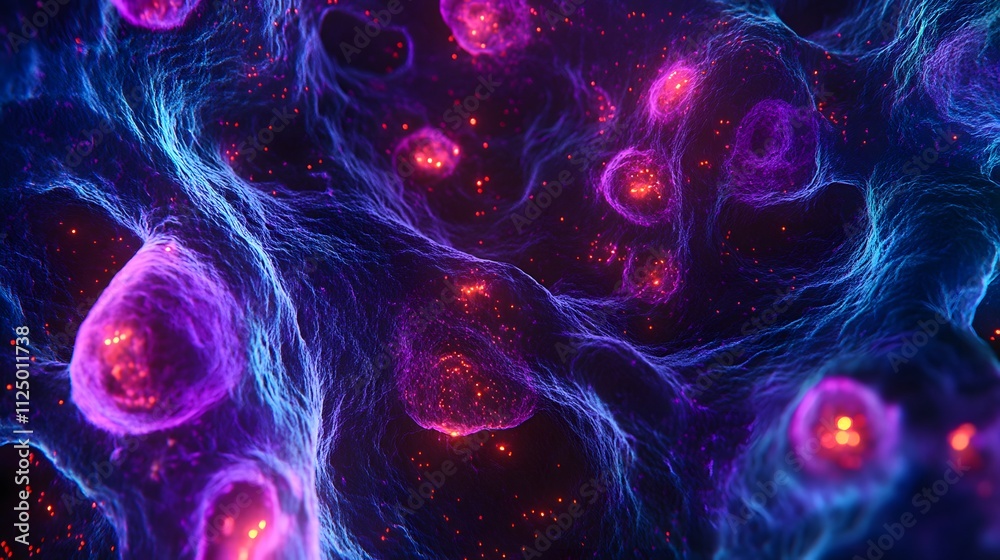 Microscopic blood cells glow like fireflies, their surfaces pulsing ...