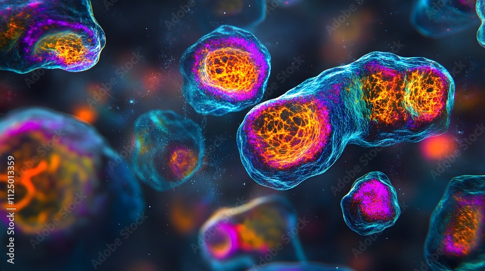 Glowing blood cells stretch and twist into abstract forms, each one ...