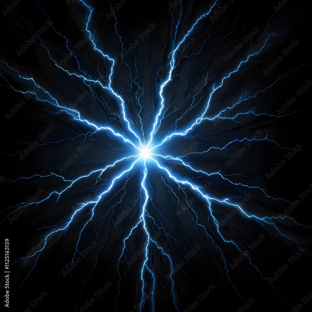 Electric blue lightning bolt overlay the dark background, representing ...