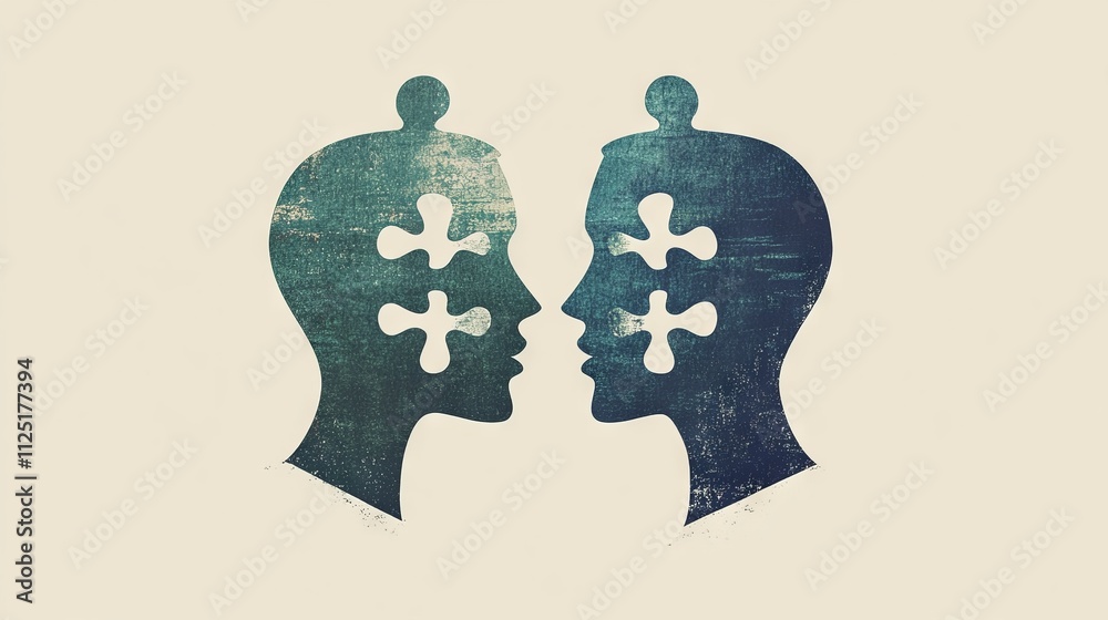 Fotografija, Poster Two facing silhouette heads with matching puzzle ...