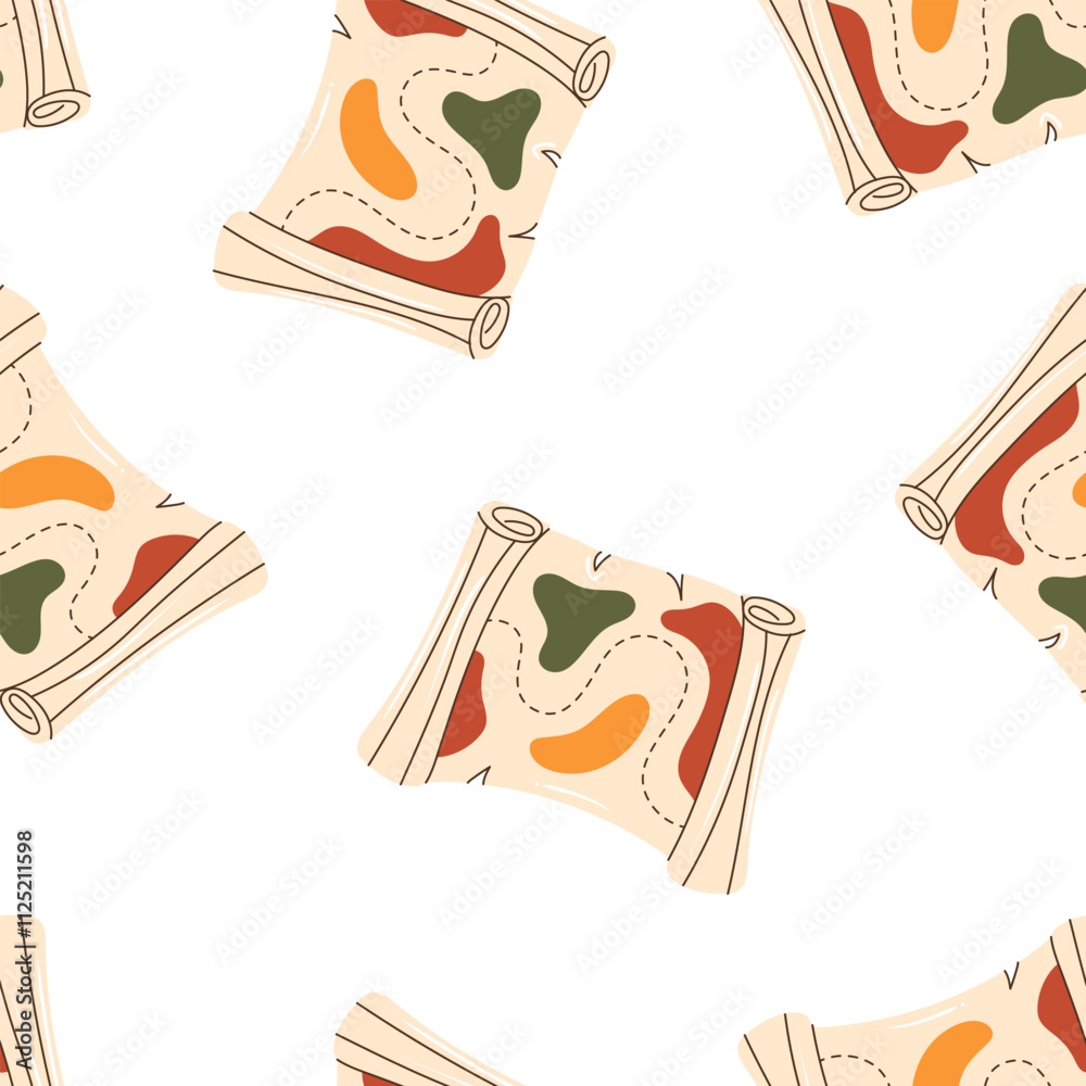 Seamless pattern with world maps. A tourist paper map with location ...
