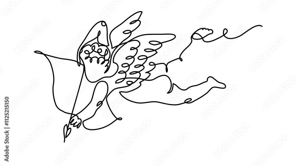 Cupid, amur animated line art card for Valentines day. One continuous ...