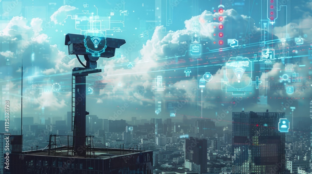 A video surveillance camera representing AI surveillance technologies ...