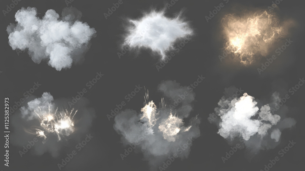 Dust clouds motion. Smoke speed animation vector. Comic steam puff effect for game. Abstract air ...