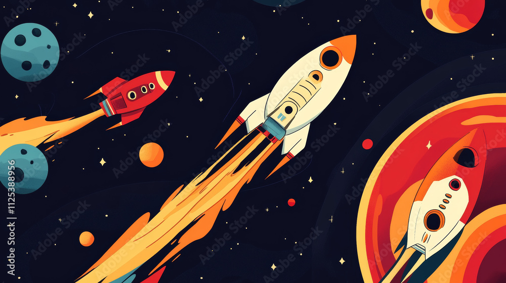 Spaceships race in outer space. Galactic competition of speed drive on ...